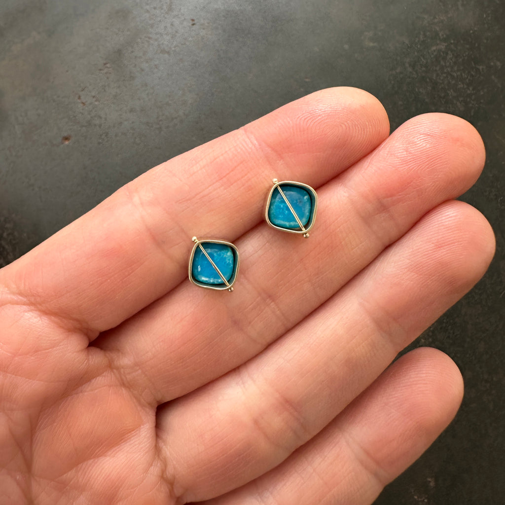 Captured Kingman Turquoise Square Studs – hilaryfinck.com